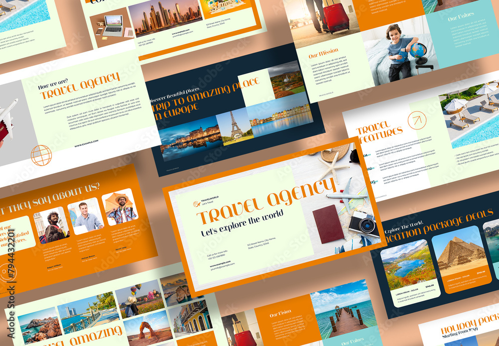Travel Agency Presentation Layout with Colorful Accents Stock Template ...