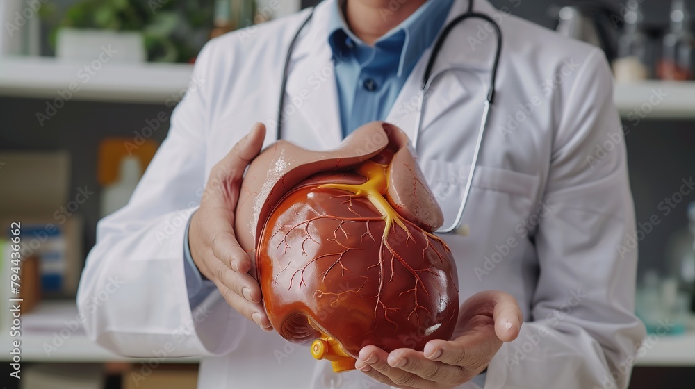 Doctor with human Liver anatomy model. Liver cancer and Tumor, Jaundice ...