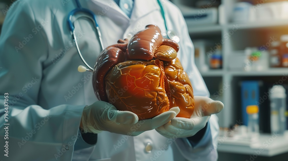 Doctor with human Liver anatomy model. Liver cancer and Tumor, Jaundice ...