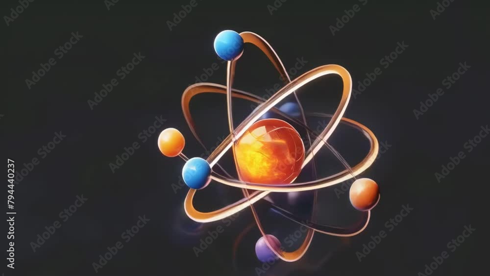An artistic depiction of a model of an atom with spinning electrons ...
