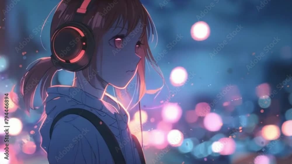 Anime Girl with Headphones in Dreamy Lofi Music Video Animation ...