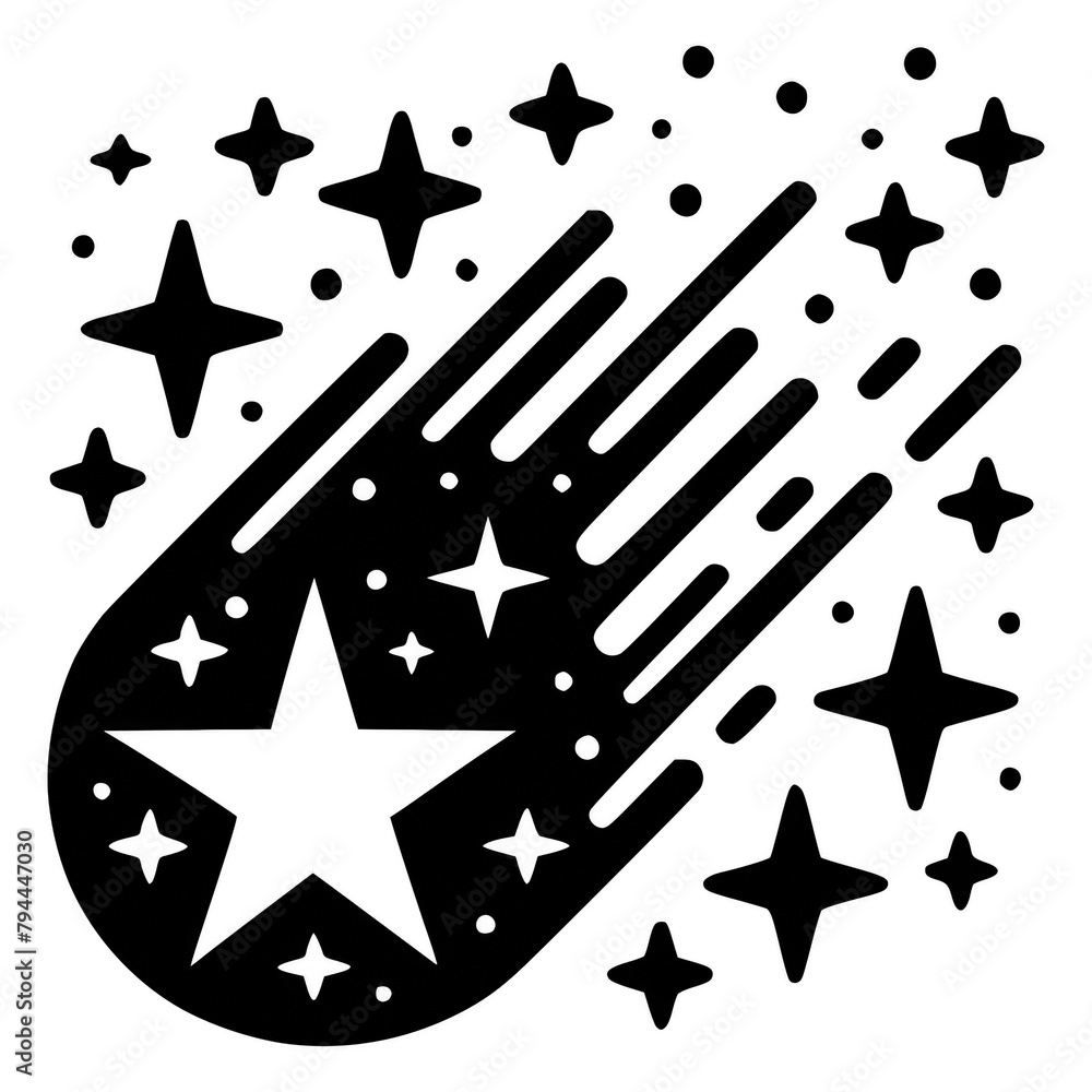 Silhouette of shooting star. Icon of stars, falling star, meteorite ...