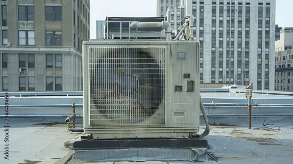 Ilustração do Stock: Air condenser unit located on roof deck building ...