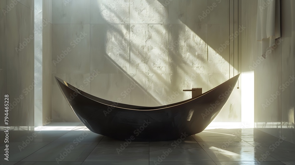 an immersive 4K image showcasing a modern floating bathtub design ...