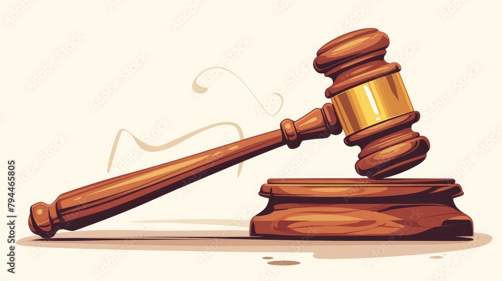 A cartoon 2d graphic portraying a wooden judge s gavel and soundboard ...