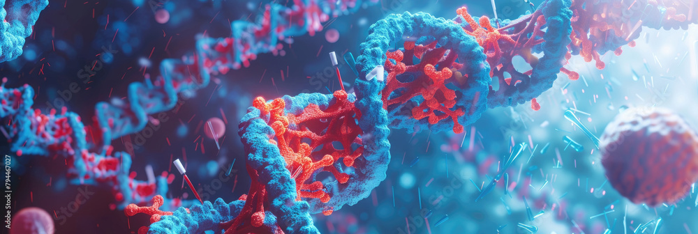 Red and blue blood cells moving together inside a blood vessel. The red ...