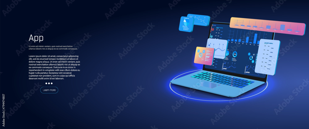 Futuristic Laptop with High-Tech User Interface on a Radiant Circular ...
