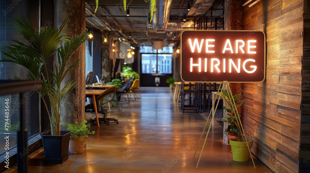 Dynamic Workforce Invitation: Vibrant 'We Are Hiring' Neon Sign Casting ...