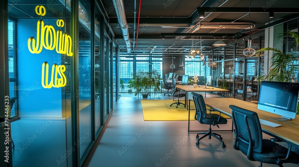 Modern Workspace: 'Join Us' Neon Sign Illuminates Growth and Unity ...