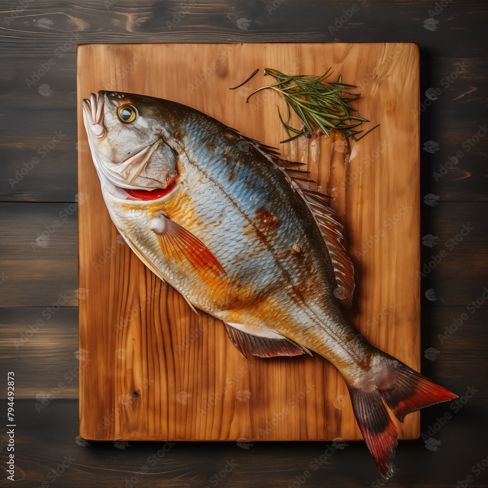 The fish is lying on a wooden food cutting platform Categoría Comida ...