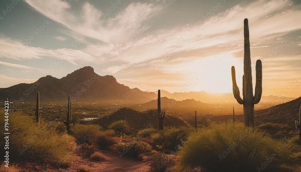 arizona desert view with superstitious mountains and saguaro cactus at ...