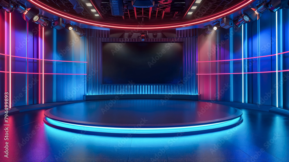 Blue and red Round Background for news station show, Round stage ...