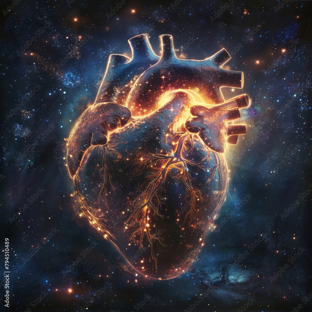Realistic depiction of a beating heart with electrical impulses ...