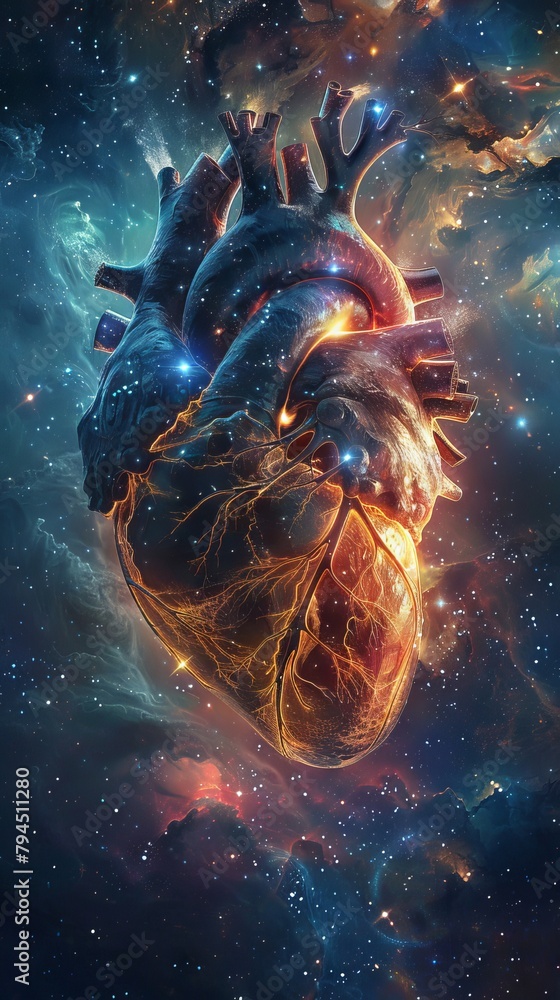 Realistic depiction of a beating heart with electrical impulses ...