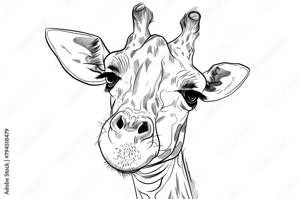 cute giraffe face coloring page for kids with detailed patterns Stock ...
