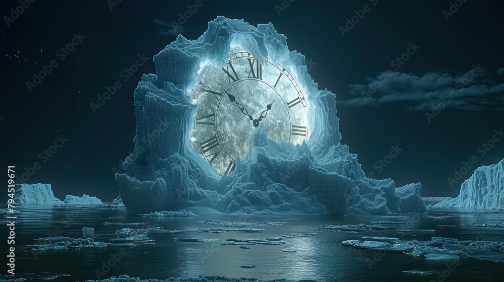 stunning visual metaphor of clock and melting icebergs for global ...