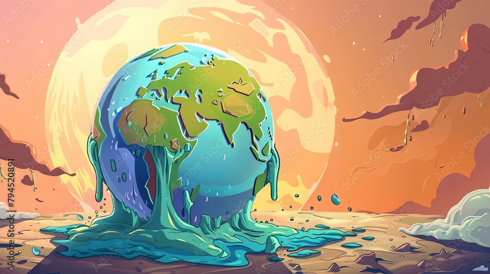 Melting planet earth global warming environment concept drawing ...