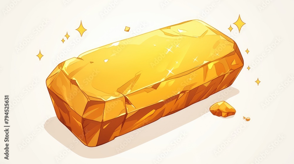 A cartoon illustration of a standalone gold ingot on a white backdrop ...