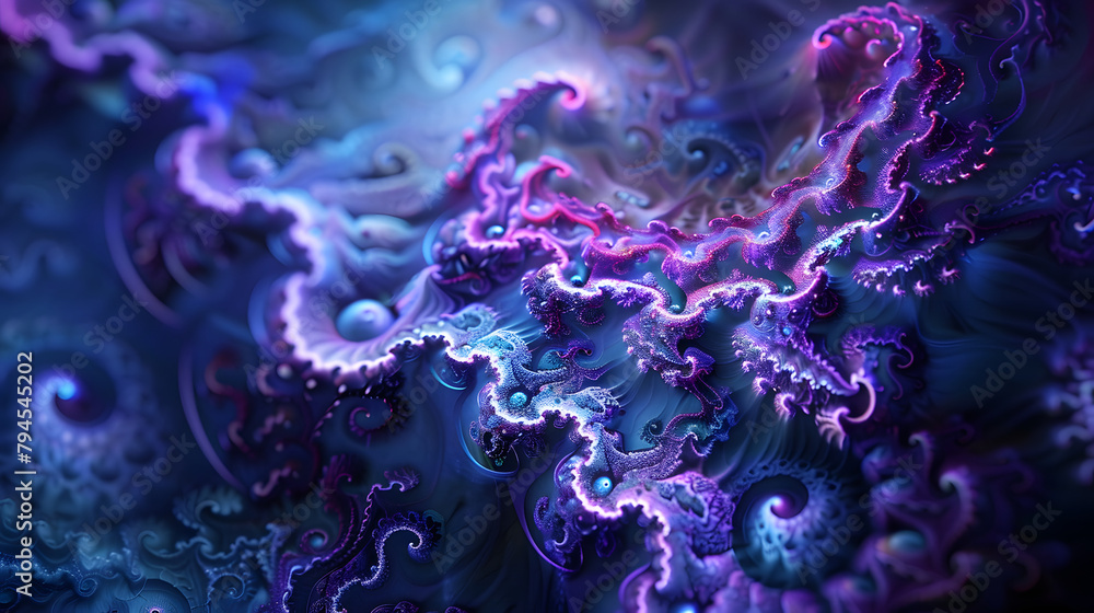 Beautiful fractal patterns in cool blue and purple, representing the ...