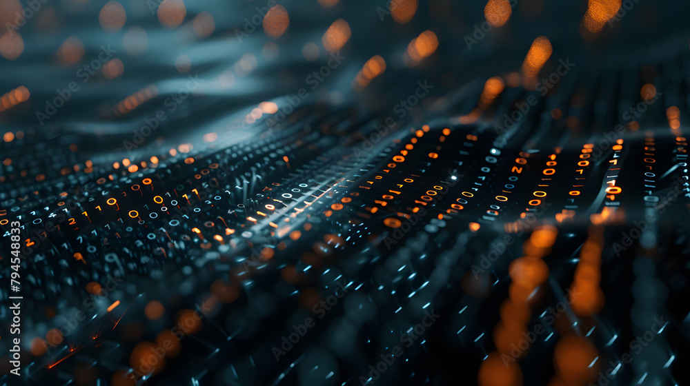 A Digital Rain Of Orange Binary Code Cascading Down A Dark Black Background With A Sense Of