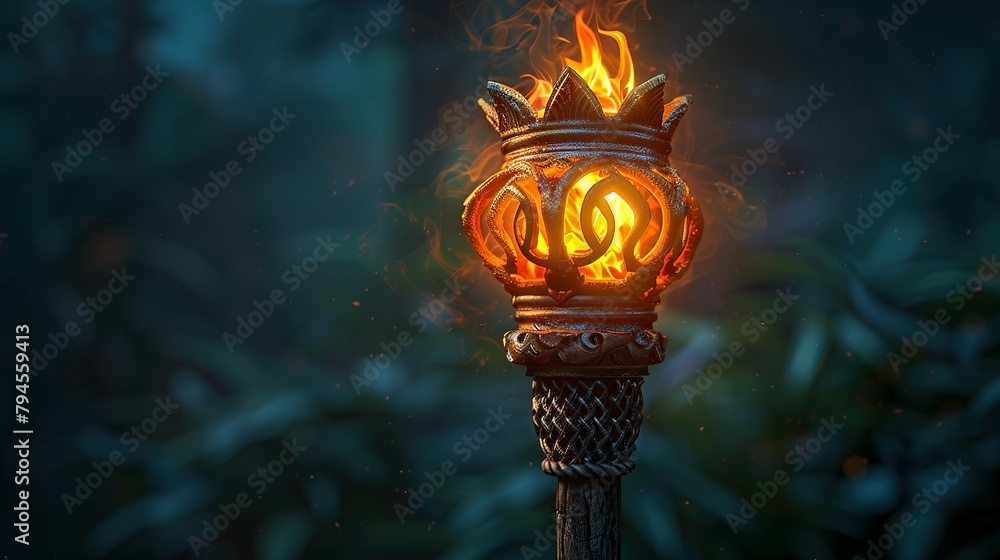 Fiery Reminiscence: 3D Modeled Torch Fire in Medieval Style Stock ...