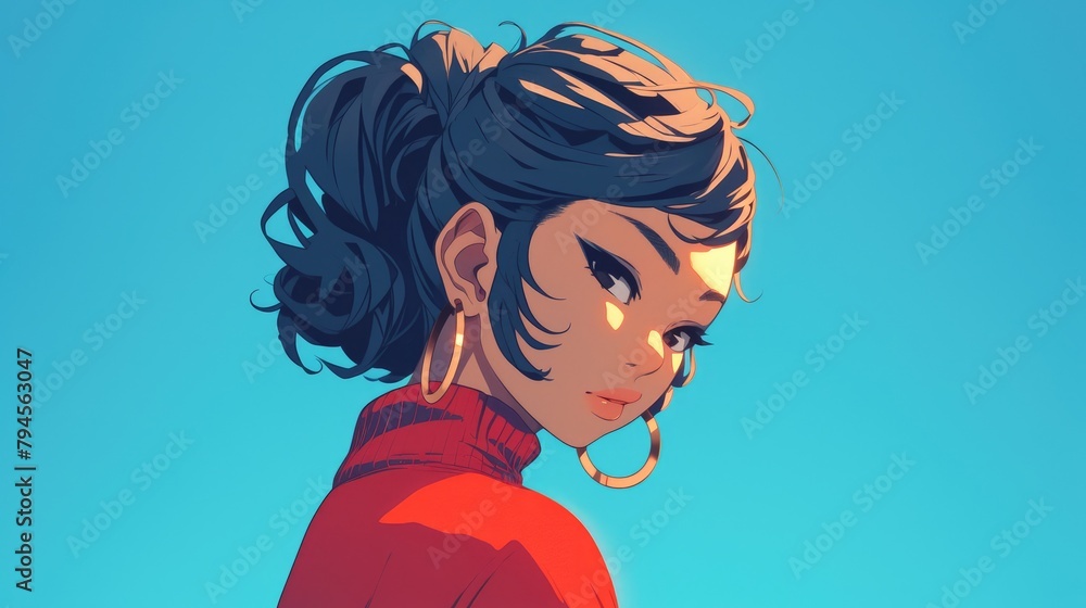 An animated depiction of a woman s head with a unique hairstyle is the ...