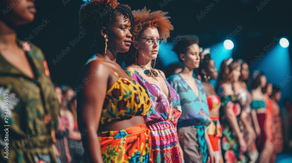 An inclusive fashion show runway, where models of different body types ...
