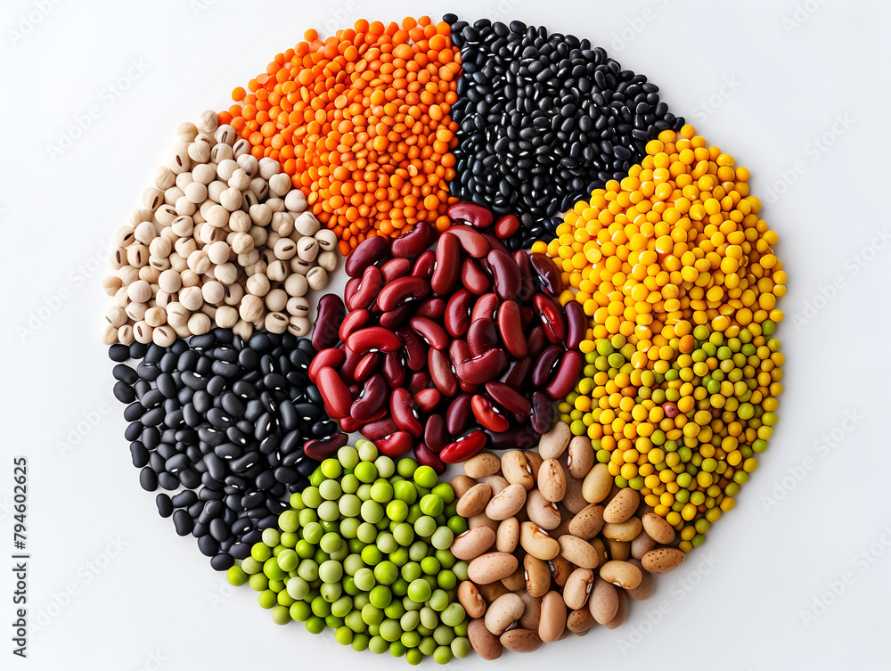 photo of various beans and legumes arranged in the shape of an octagon ...
