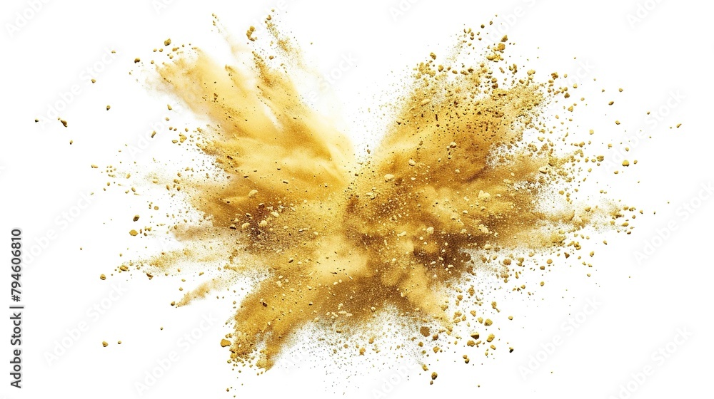 Gold Powder Dust Explosion Splash Isolated on White Background - Holi ...