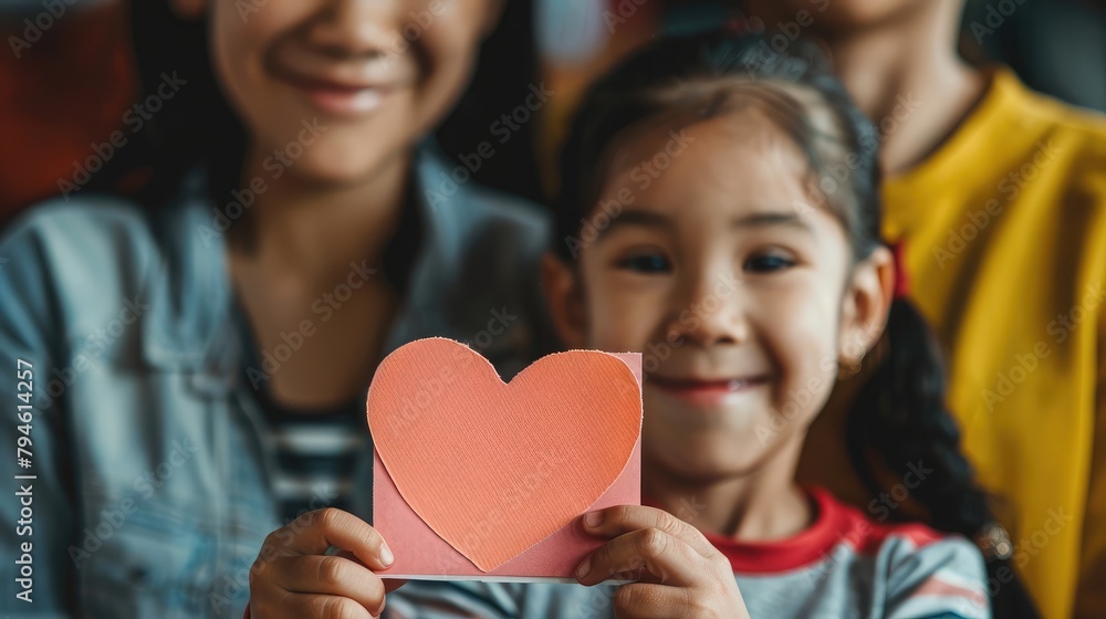 kid presenting a handmade card to their parents, expressing love and ...