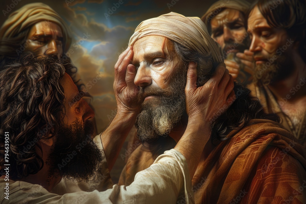 Portrait of Jesus healing the blind man in jerusalem: capturing the ...