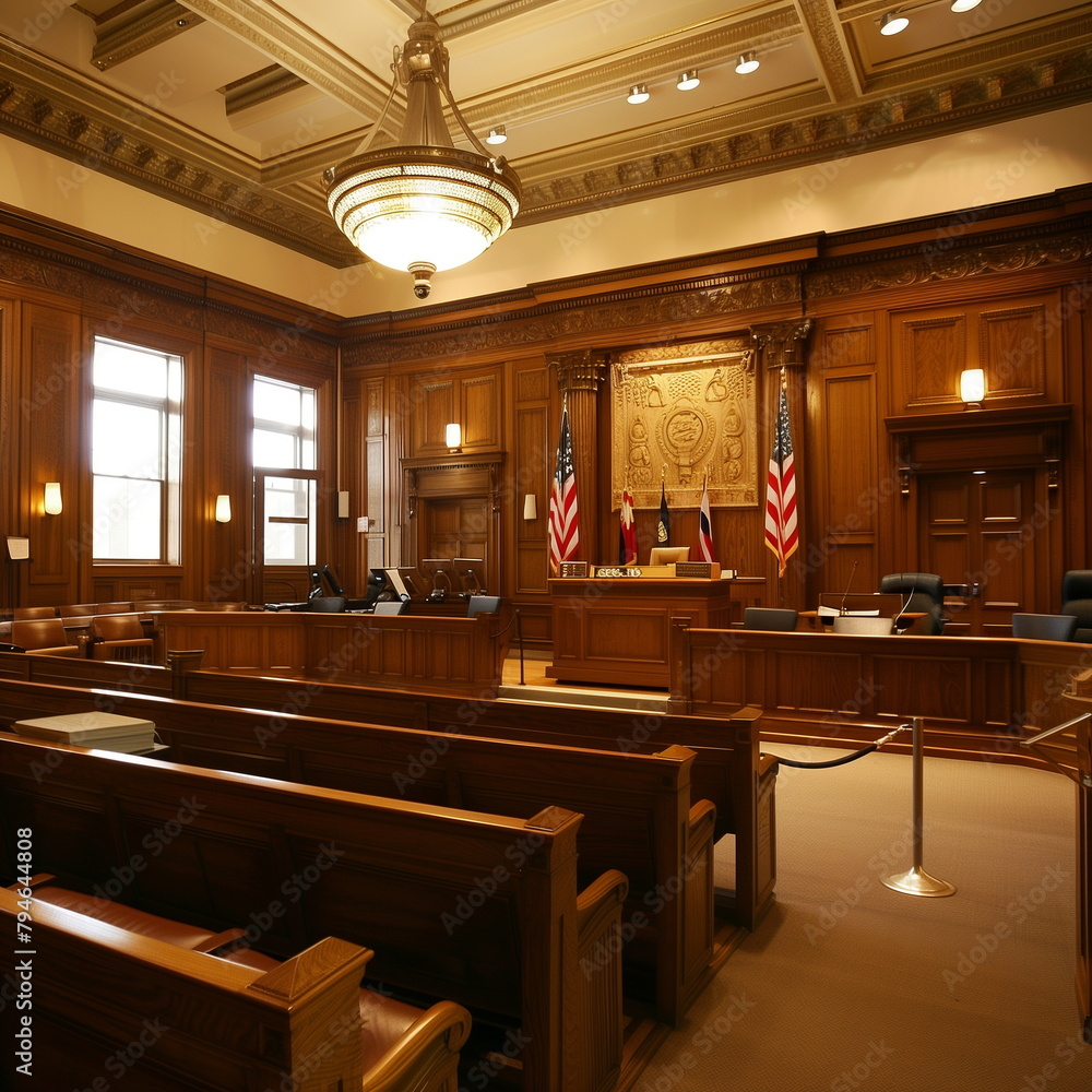 An empty courtroom in the United States(America) with no one. law ...