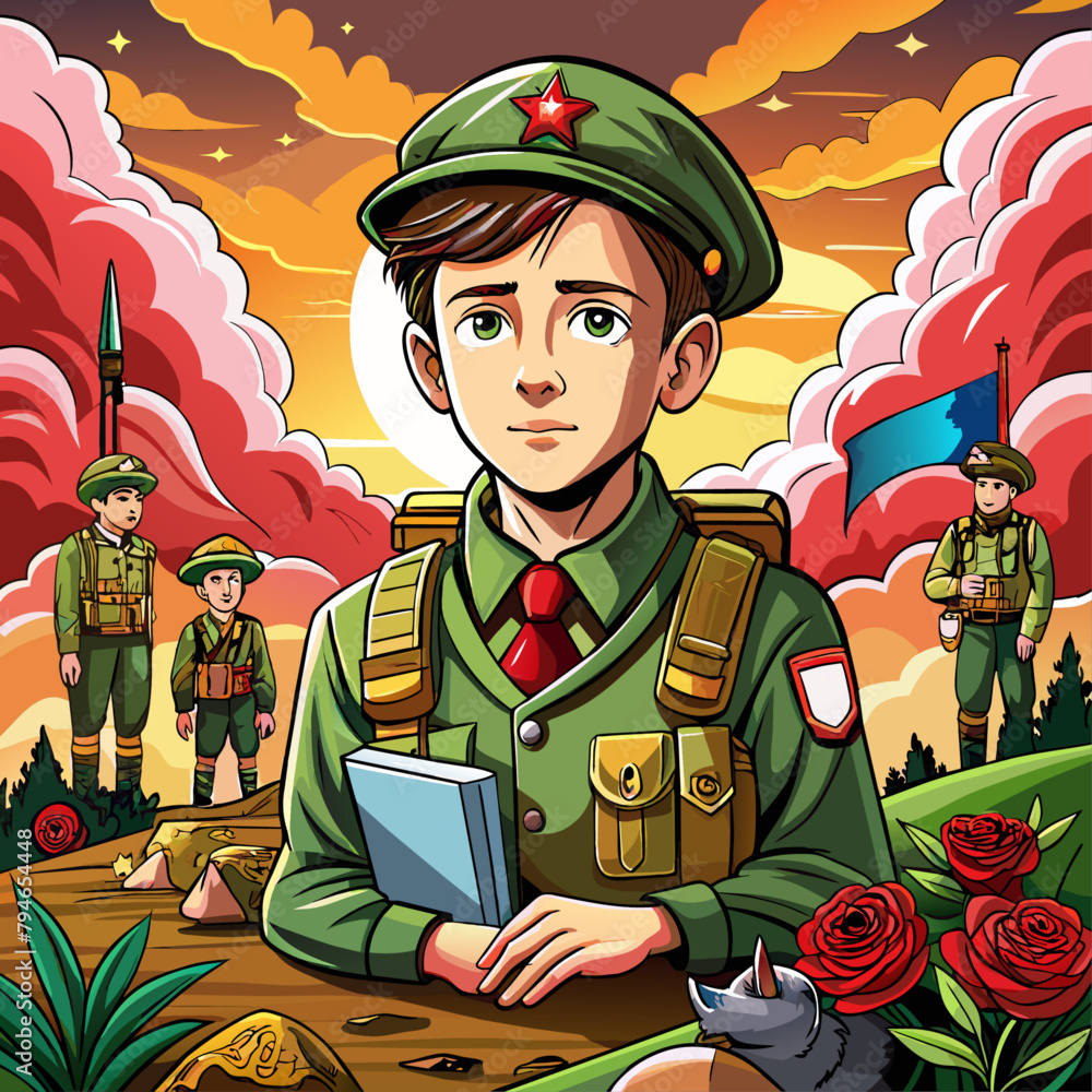 a young soldier died saving a friend in battle war military vector ...