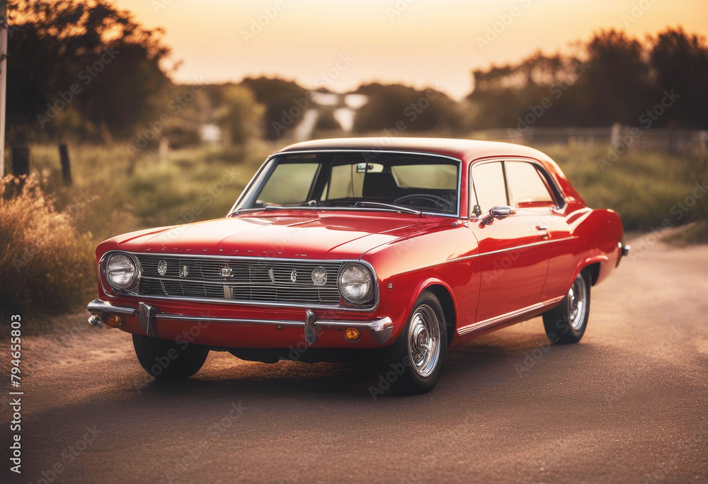 'vintage red sunset car classic cabrio old old-fashioned chrome ...