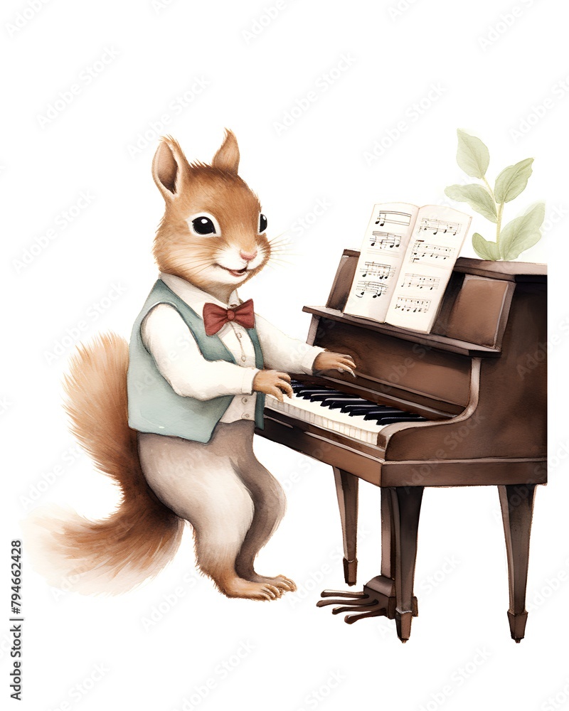 cartoon scene with little squirrel playing the piano - illustration for ...