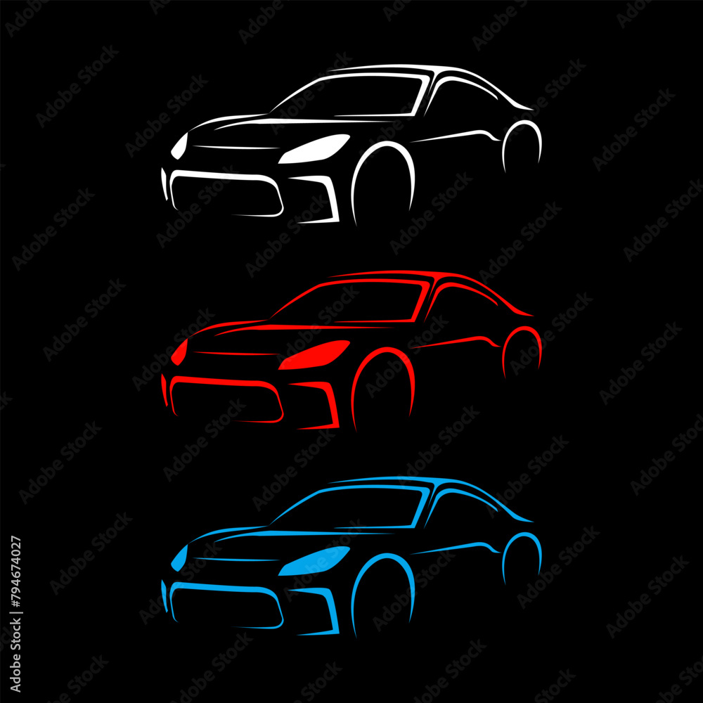 Sports car logo icon set. Motor vehicle silhouette emblems. Auto garage ...