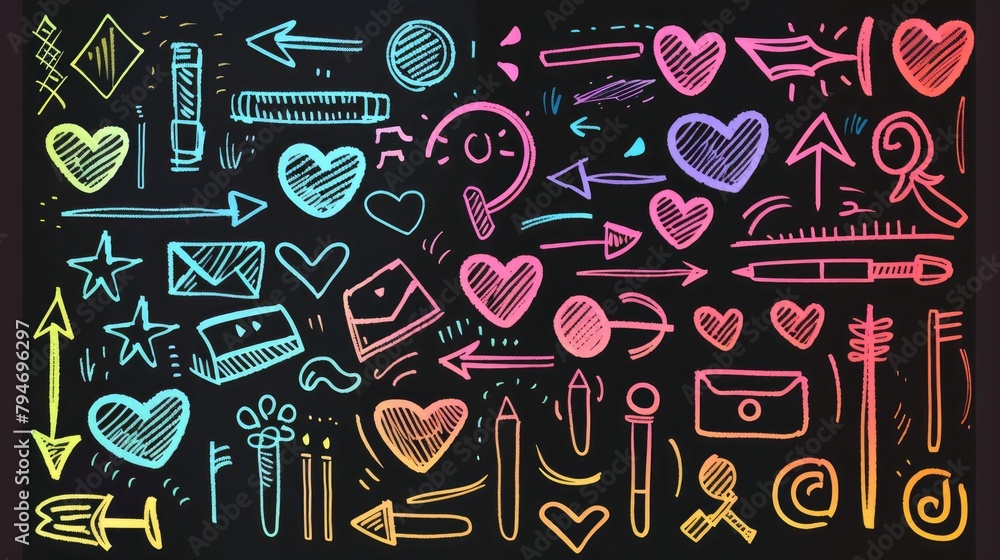 Collection of animated hand drawn highlighter elements including doodle ...