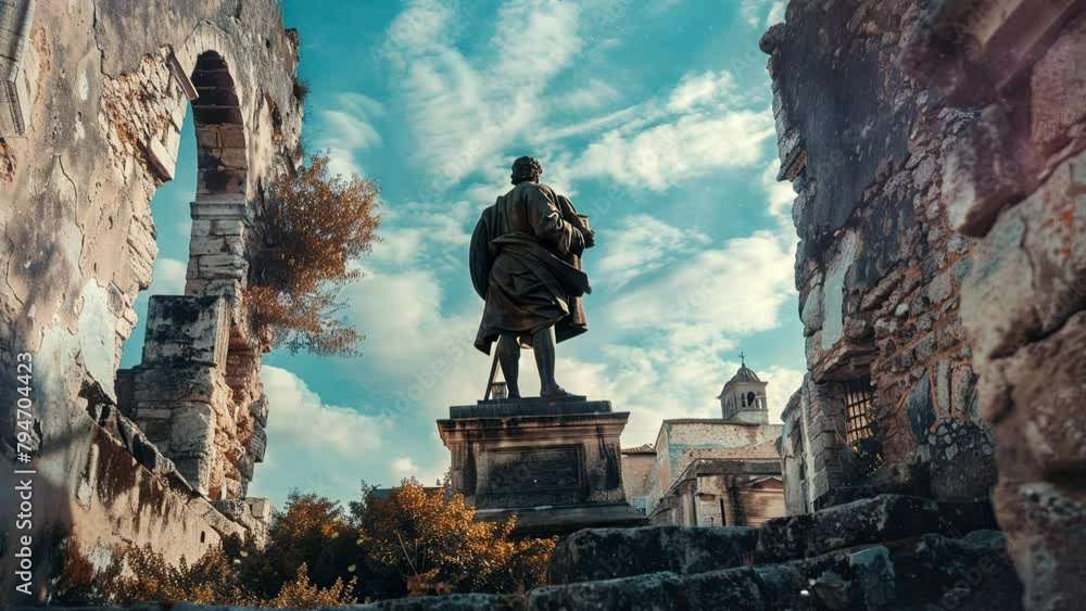 Resplendent Ruins: A Breathtaking View of the Hero's Statue in a ...