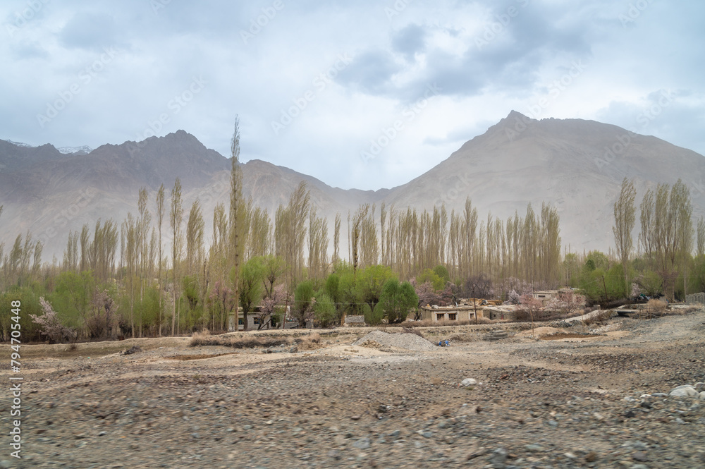 Panoramic view of villages in Leh, Ladakh. Landscape view of rocky land ...