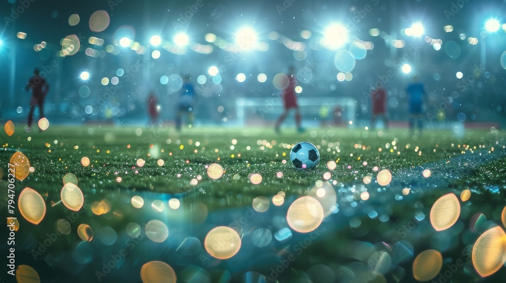 Floating orbs of stadium lights create a dreamy defocused atmosphere as ...