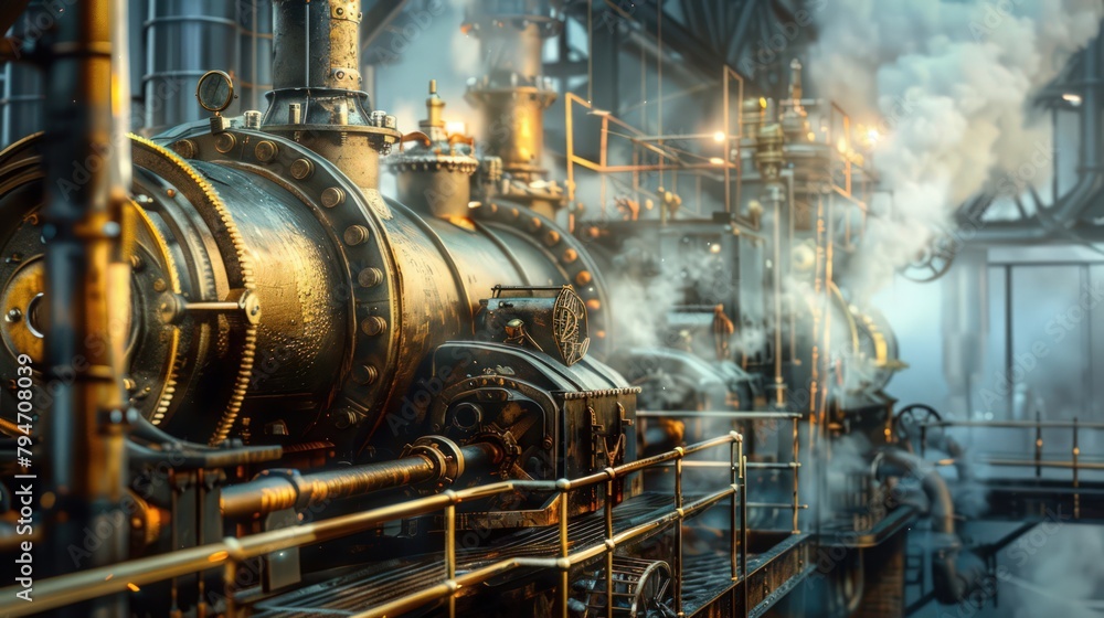 Retro steam train locomotive of the early 19th century, steam ...