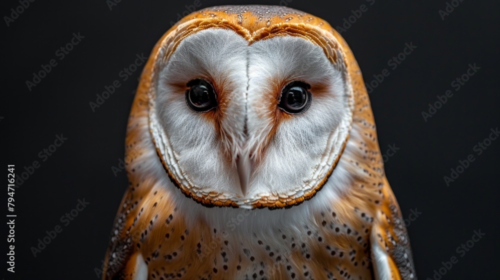 Common barn owl, Tyto alba, in stunning isolation, its head turned ...