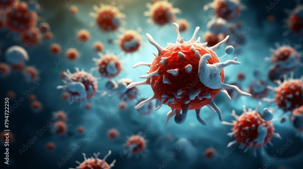A close-up photo of a healthy person's white blood cells attacking and ...