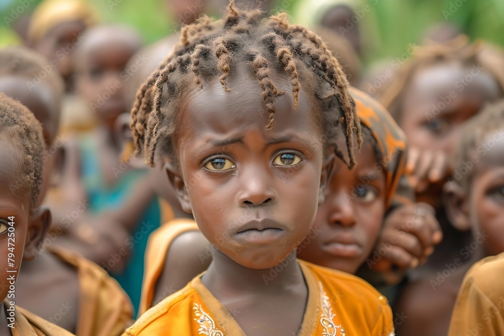 Generative AI : group of third world country children looking upset ...