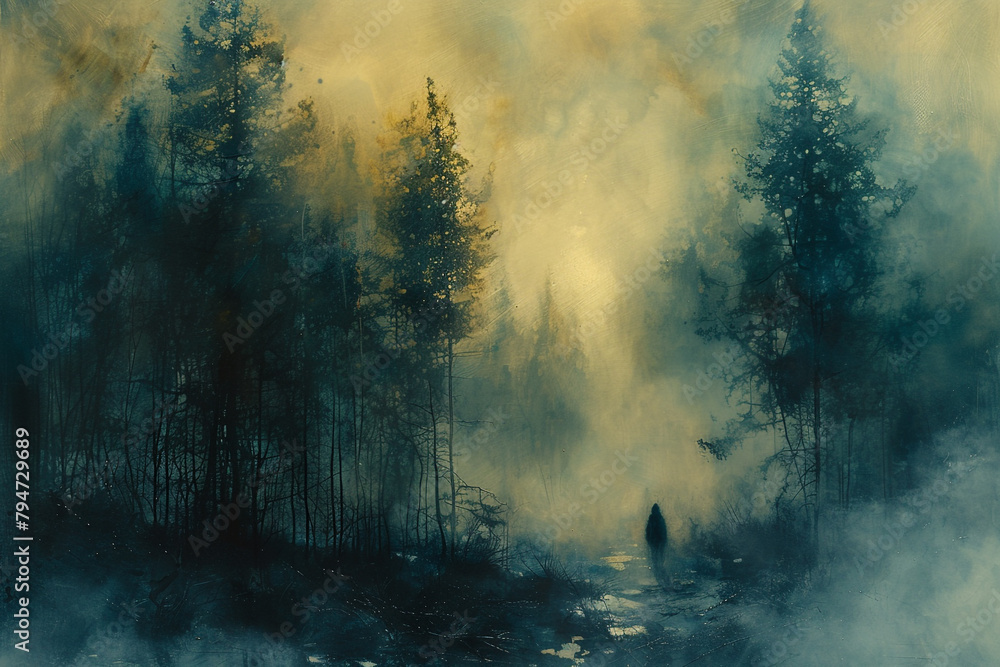 Translucent veils of mist enveloping a forest of abstract forms ...