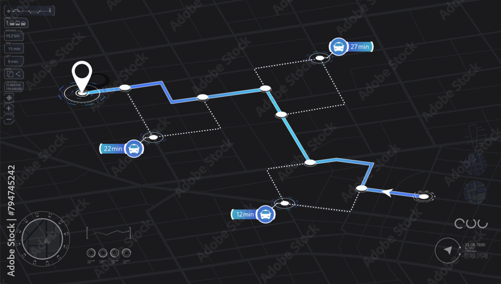 Detailed city street map with various points of interest. GPS tracking ...