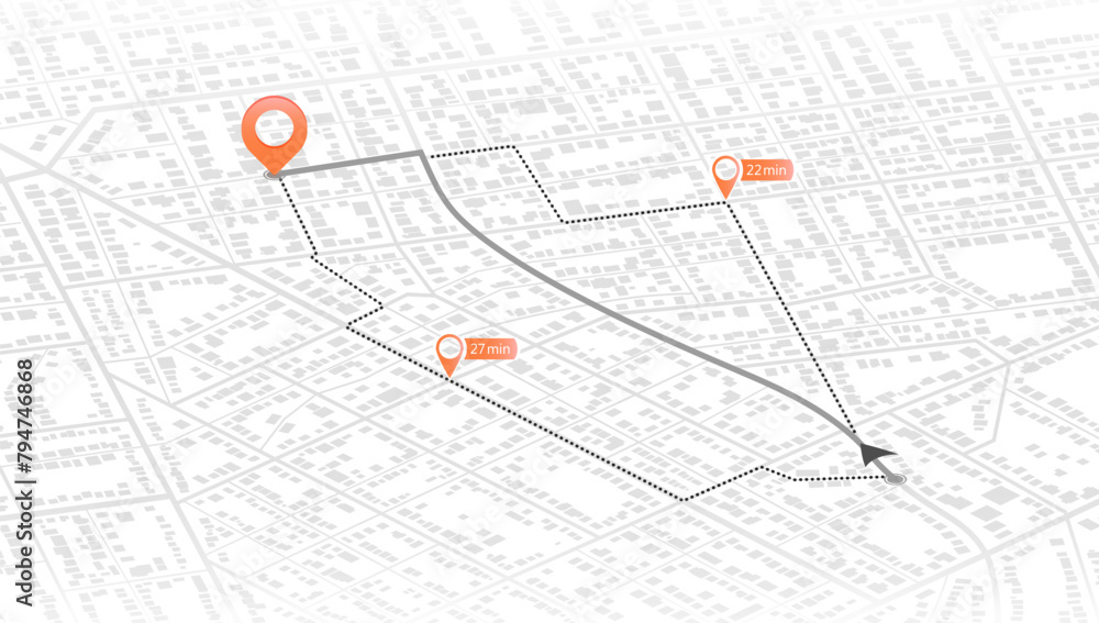 Grafika wektorowa Stock: Isometric city map with designated destination ...