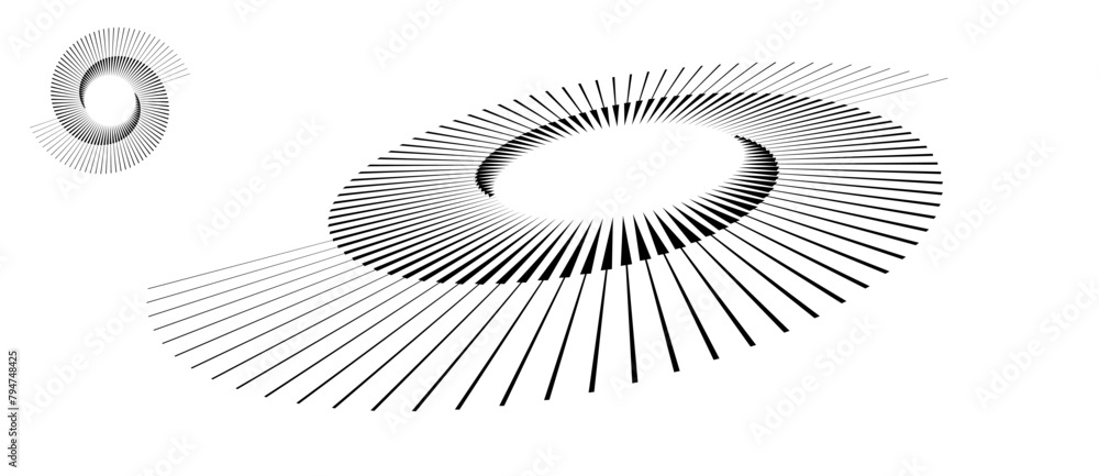 Spiral with black lines as dynamic abstract vector background or logo ...