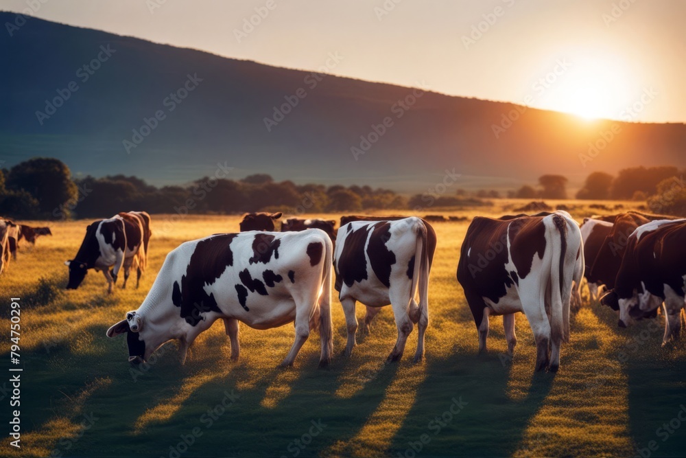 'sunset a cows herd cattle cow field meadow silhouette animal dairy ...