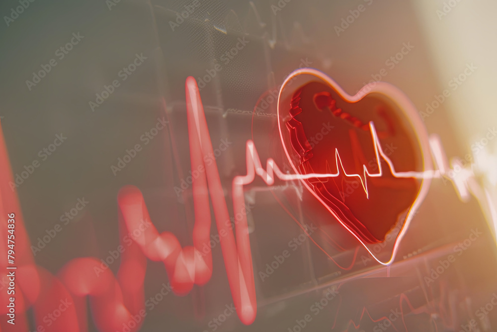 Conceptual EKG heartbeat Cardiac monitor displaying a heart silhouette ...